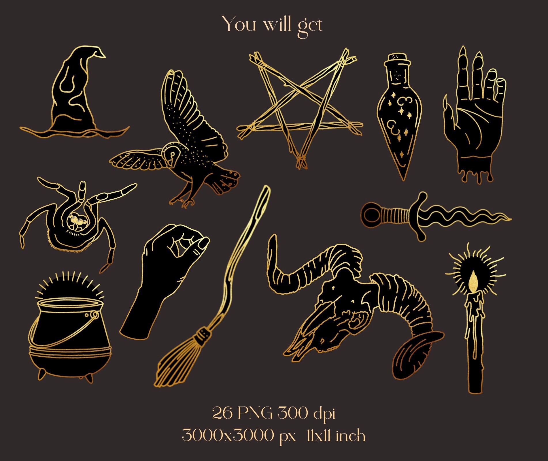 Magic Clipart Witch and Wizard Supplies Halloween Clipart PNG DIY - Etsy