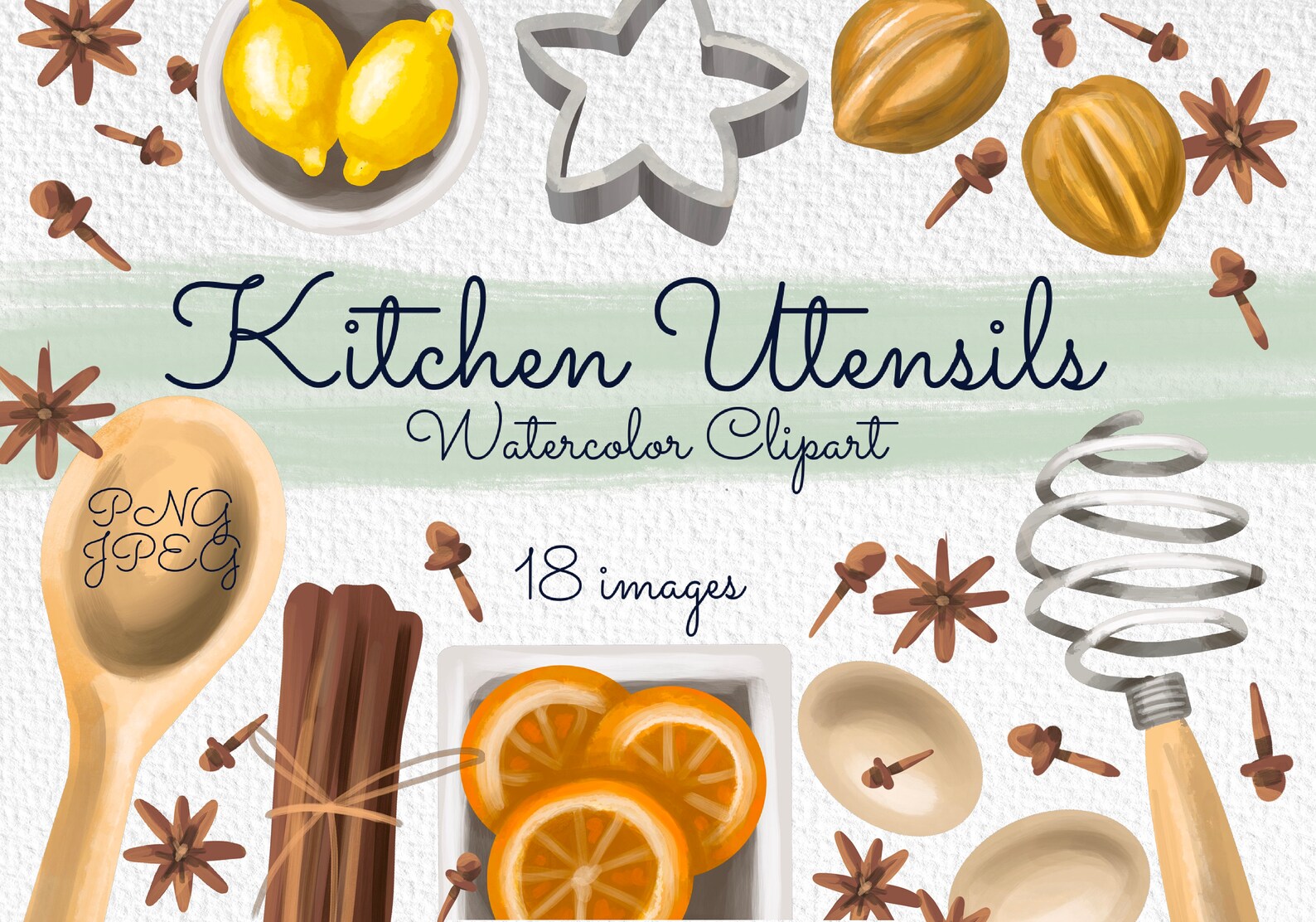 Watercolor Kitchen Utensils Clipart PNG Clip Art Kitchen | Etsy