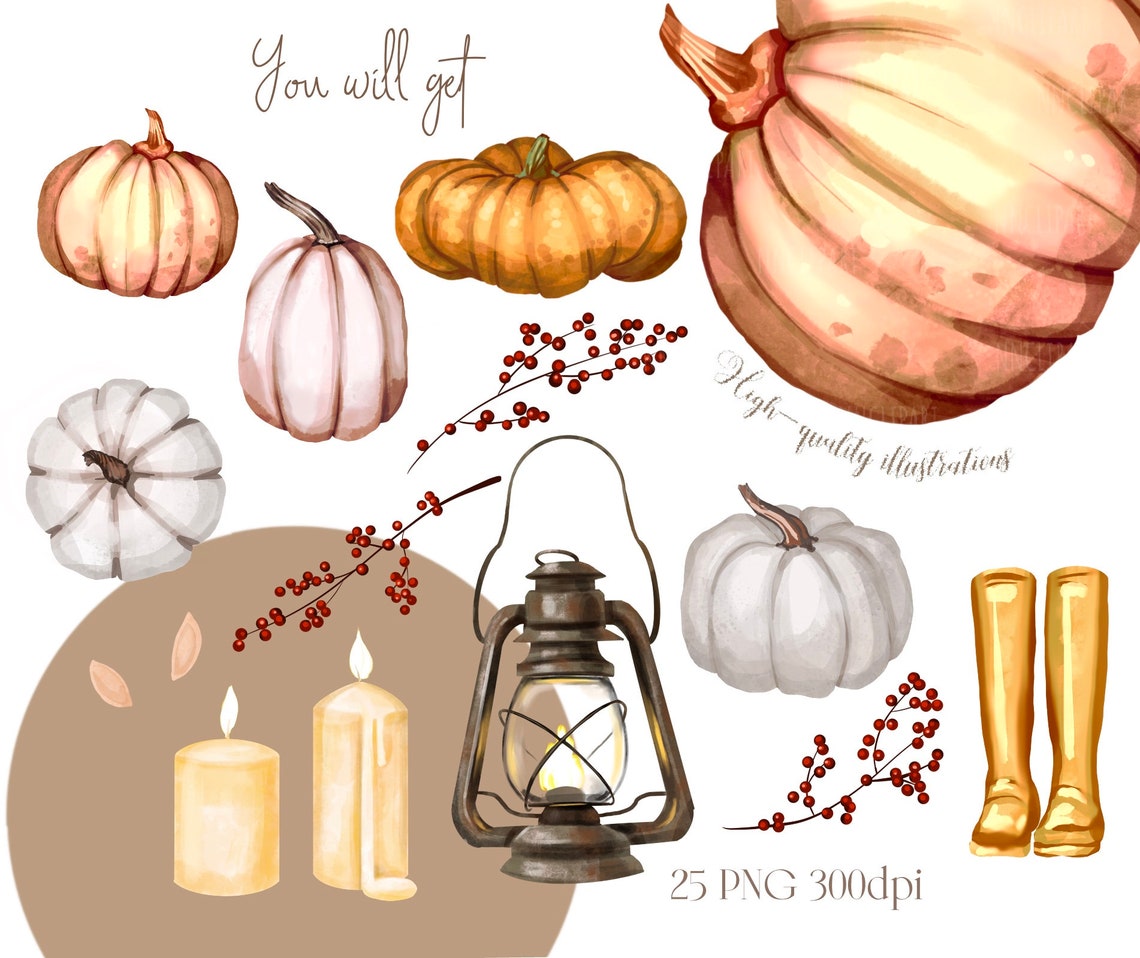 Halloween Clipart Set Autumn Pumpkins Orange and White Fall Clipart ...