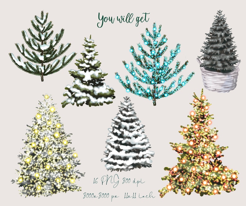 Watercolor Christmas Tree Clipart Pine Tree PNG Winter Forest Clipart ...