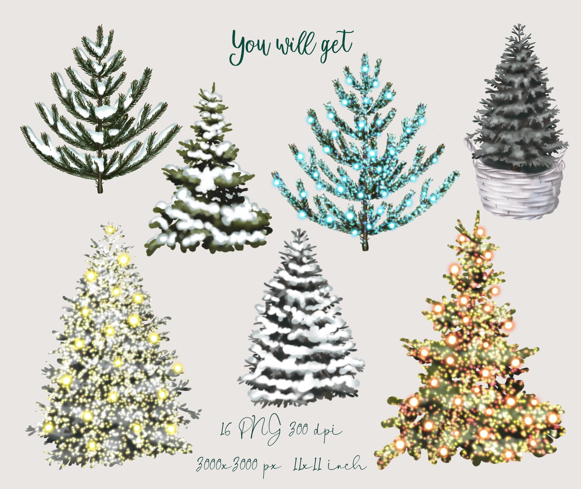 Watercolor Christmas Tree Clipart Pine Tree PNG Winter Forest Clipart ...