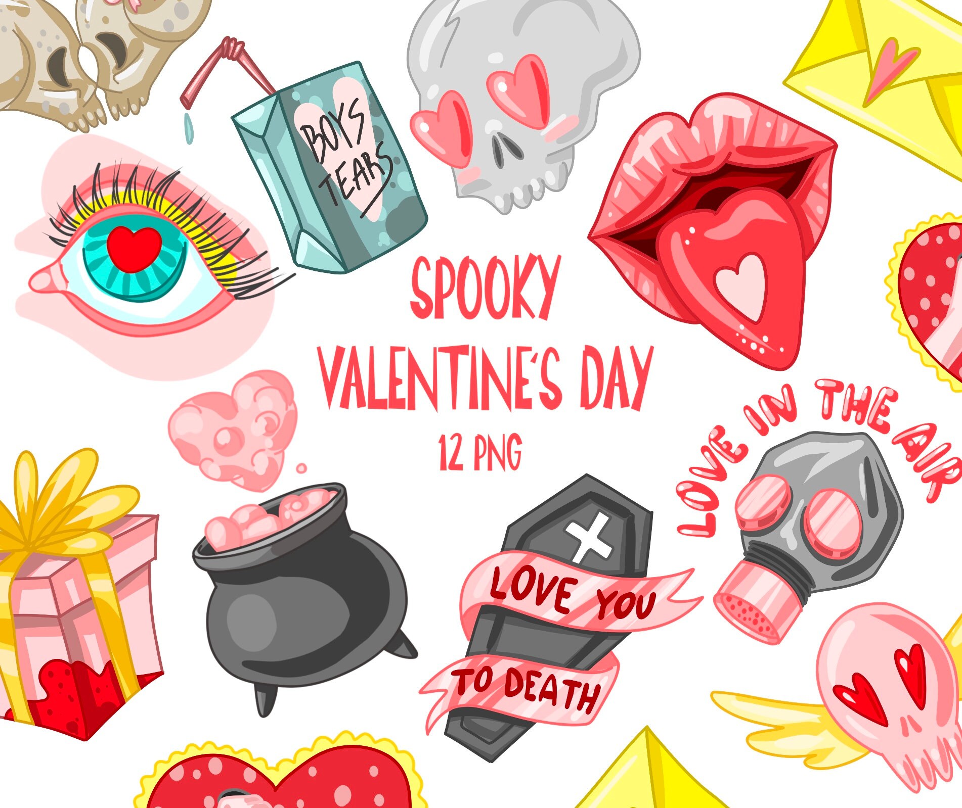 Creepy Valentine Clipart Spooky Valentine Clipart Pastel Goth Digital ...