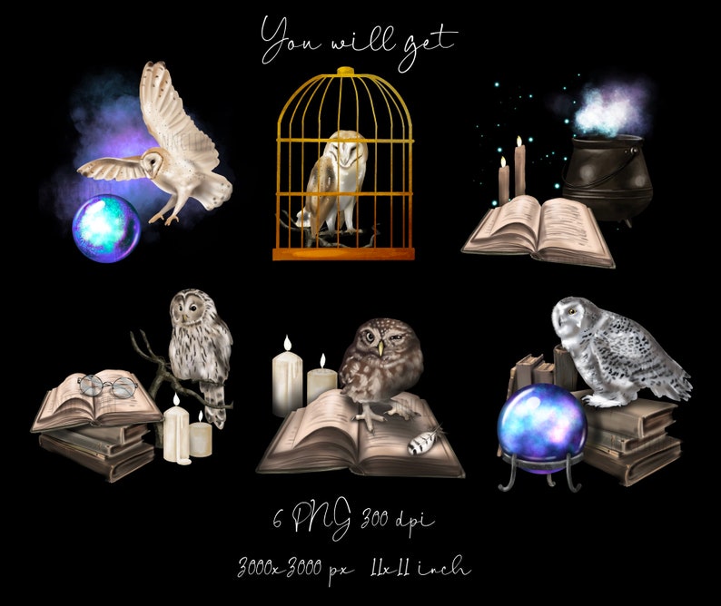 Watercolor Magic Clipart Owl Witch and Wizard Supplies Halloween ...