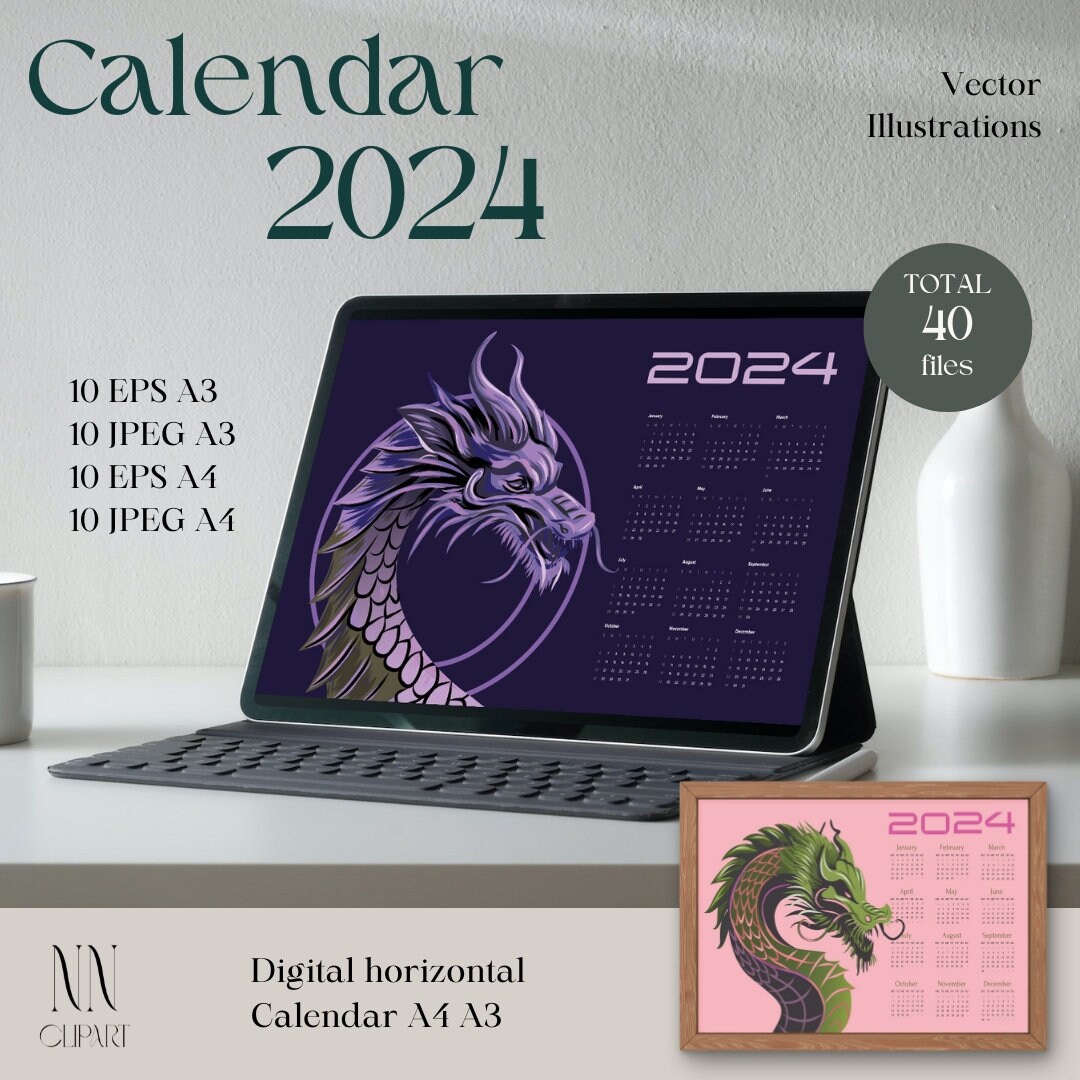 2024 Calendar Poster Year Dragon Printable Wall Art Modern - Etsy