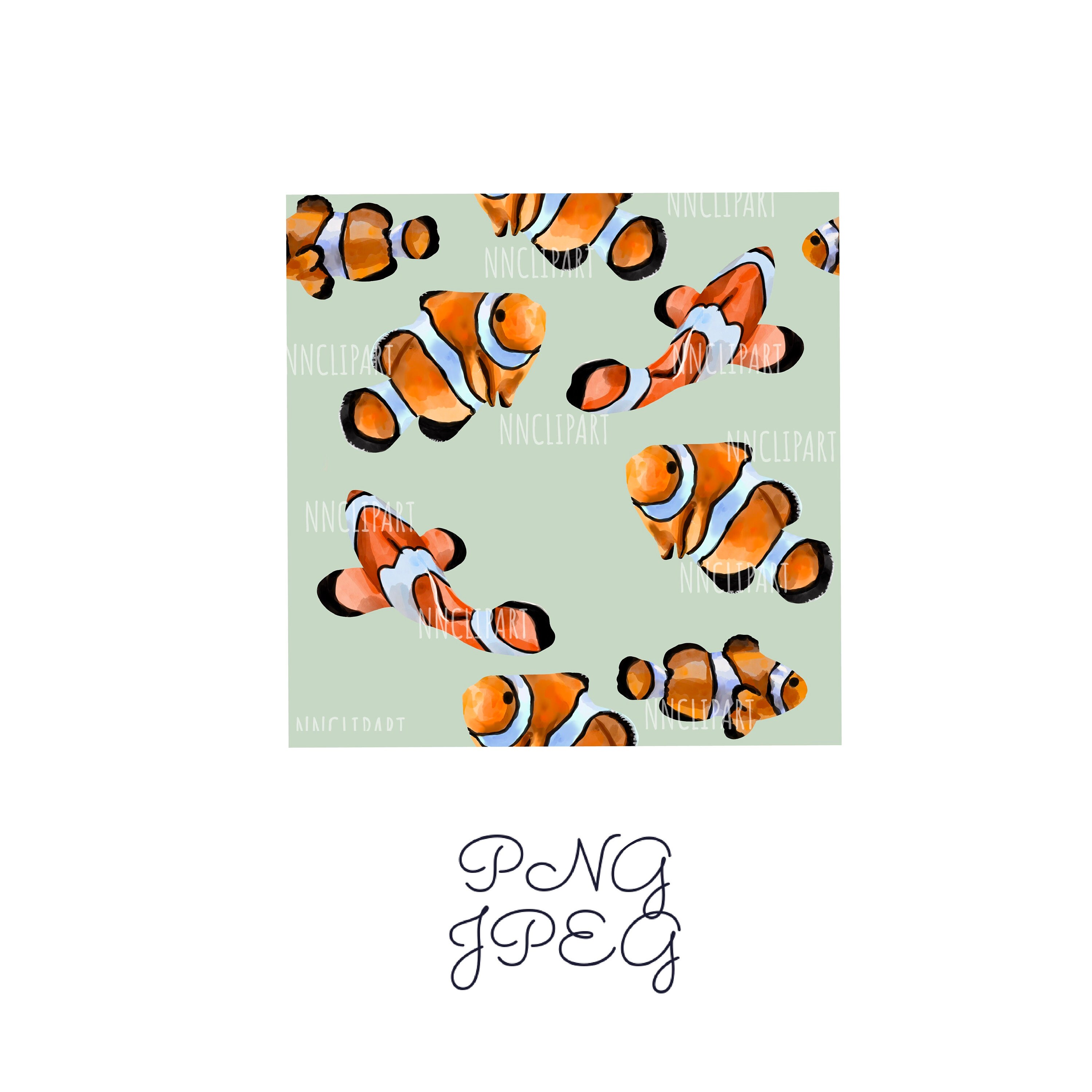 Clown Fish watercolor seamless pattern digital products | Etsy