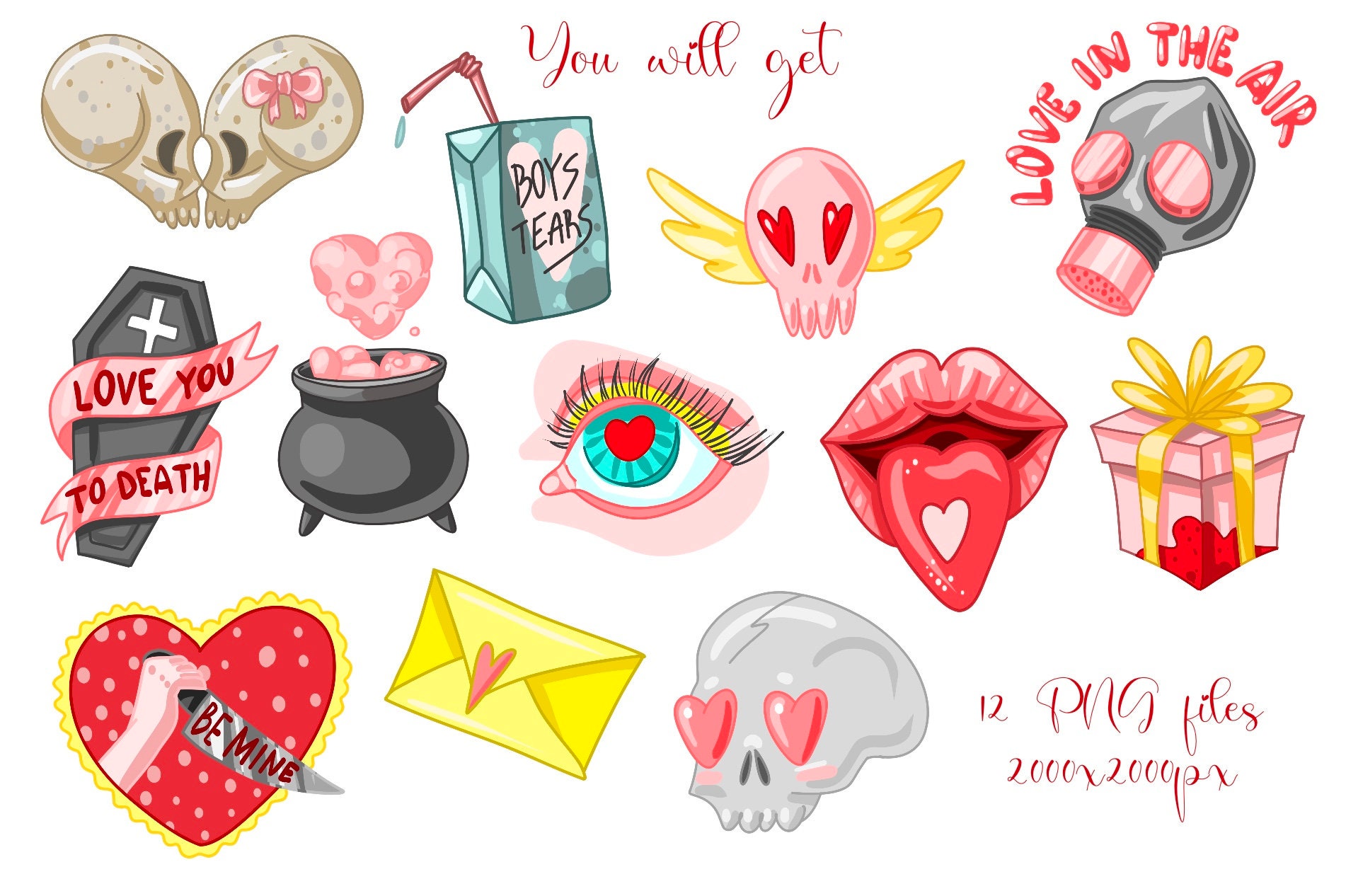 Creepy Valentine Clipart Spooky Valentine Clipart Pastel Goth Digital ...