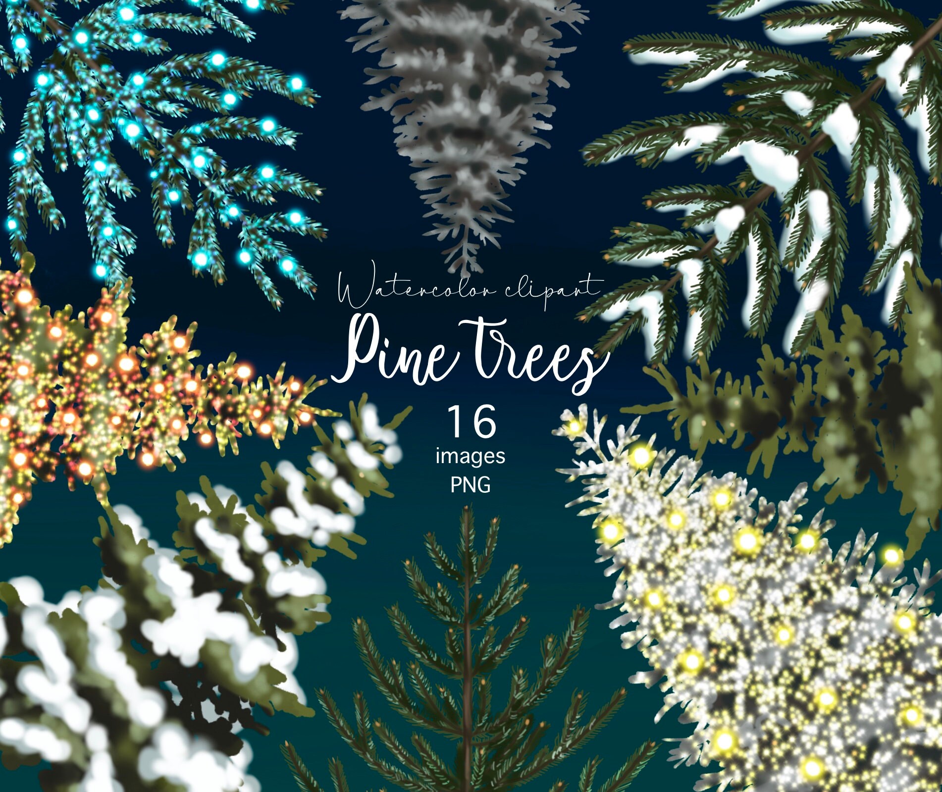 Watercolor Christmas Tree Clipart Pine Tree PNG Winter Forest Clipart ...