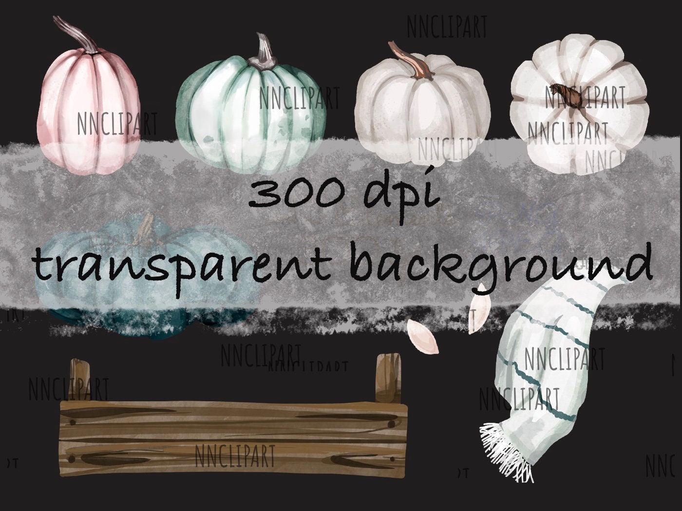 Halloween Watercolor Clip Art. Autumn Pumpkins Green and | Etsy