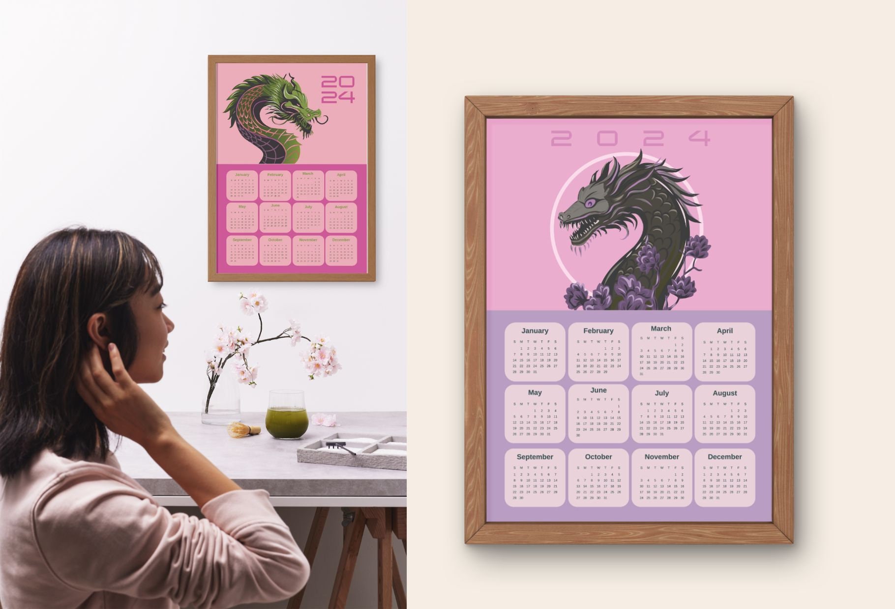 2024 Calendar Poster Year Dragon Printable Wall Art Modern - Etsy