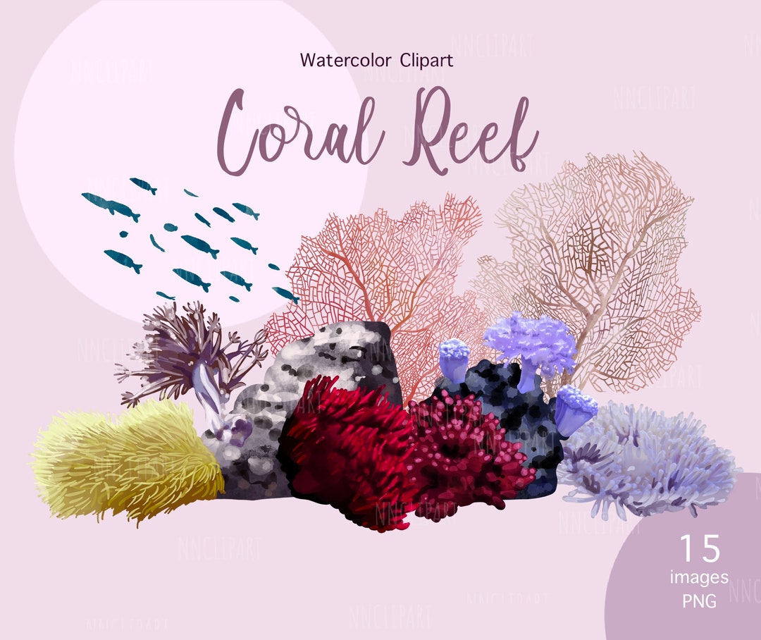 Watercolor Coral Reef Clipart Environment Download Instant Download ...