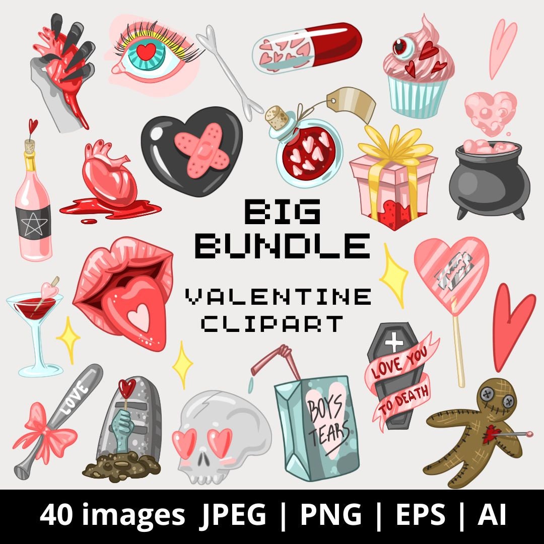 Bundle Creepy Valentine Clipart Spooky Valentine Clipart Pastel Goth ...