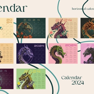 2024 Calendar Poster Year Dragon Printable Wall Art Modern - Etsy