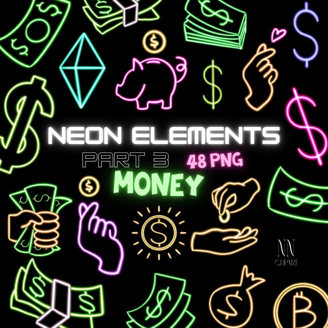 Vibrant Neon Money Clipart and Cryptocurrency Icons - Instant Download ...