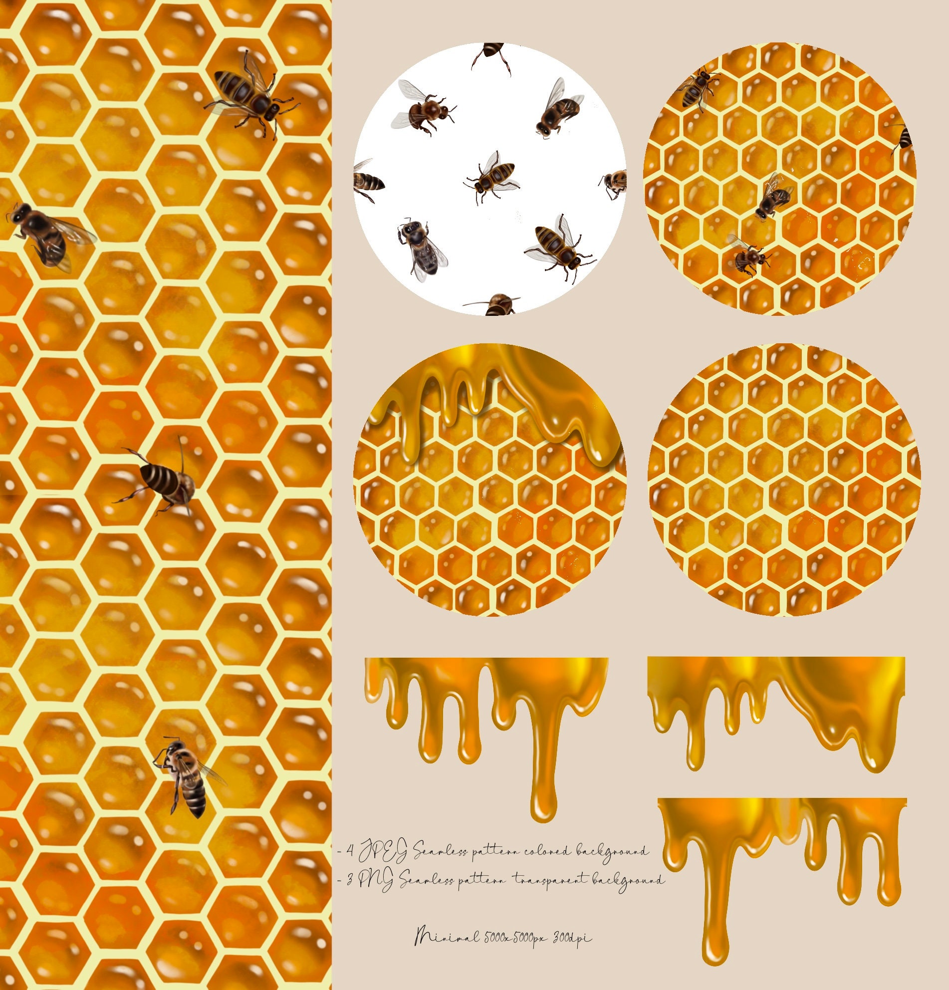 Honey Bee Bundle Watercolor Clipart PNG Honey Pot Honey Jar Summer Farm ...