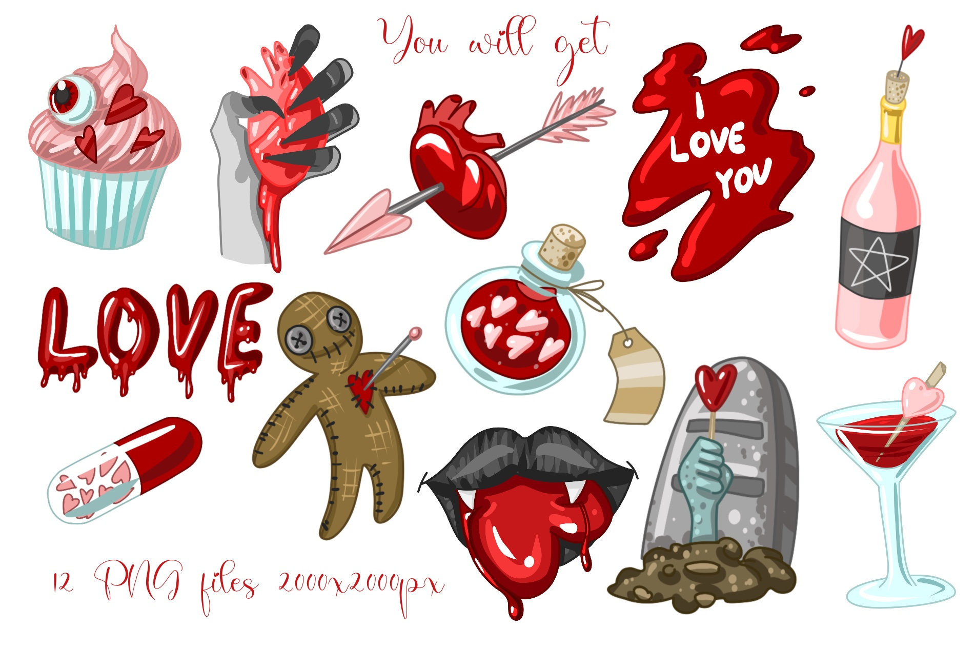 Creepy Valentine Clipart Spooky Valentine Clipart Pastel Goth Digital ...