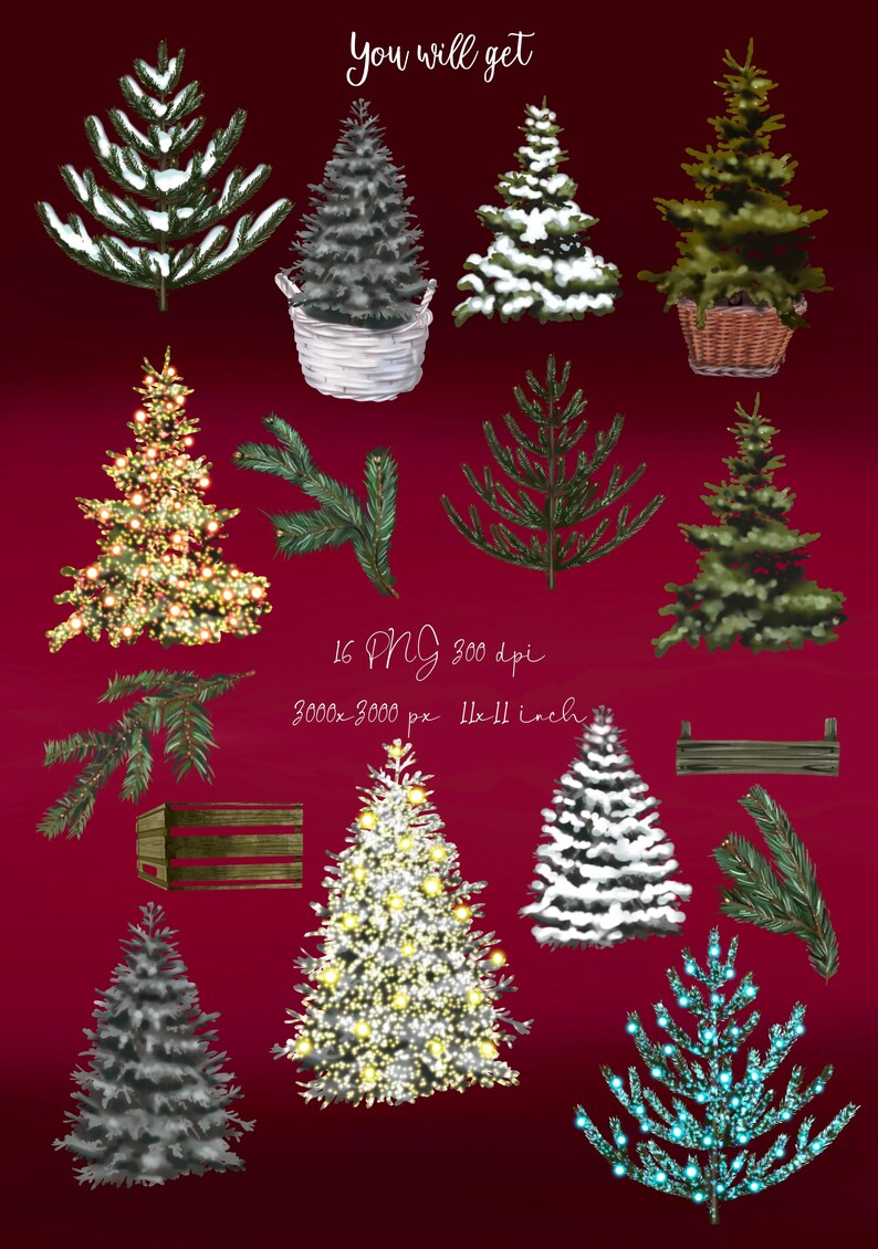 Watercolor Christmas Tree Clipart Pine Tree PNG Winter Forest Clipart ...