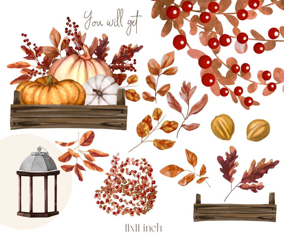 Halloween Clipart Set Autumn Pumpkins Orange and White Fall Clipart ...