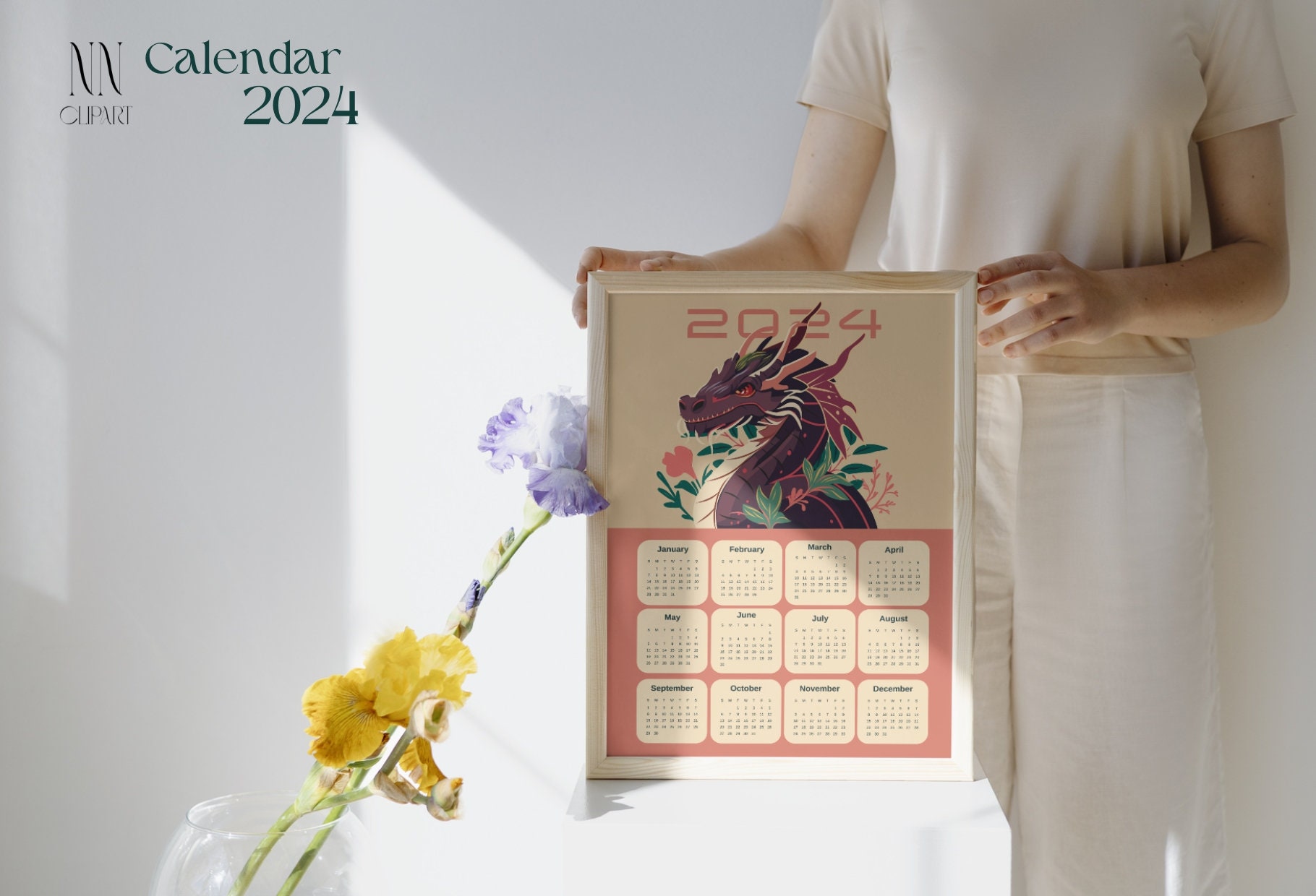 2024 Calendar Poster Year Dragon Printable Wall Art Modern - Etsy