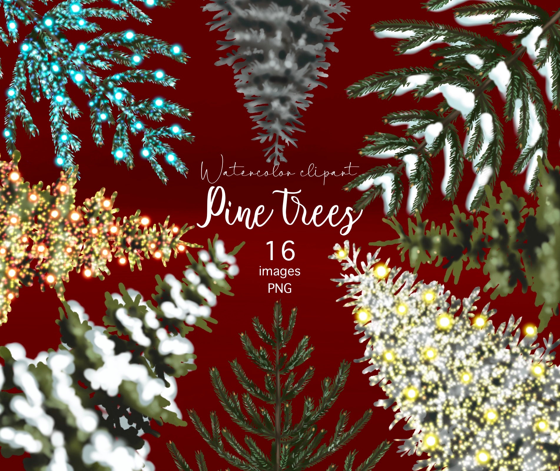 Watercolor Christmas Tree Clipart Pine Tree PNG Winter Forest Clipart ...
