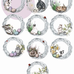 Watercolor Easter Rabbit Frame Bunny and Eggs Cute Flower Clipart ...