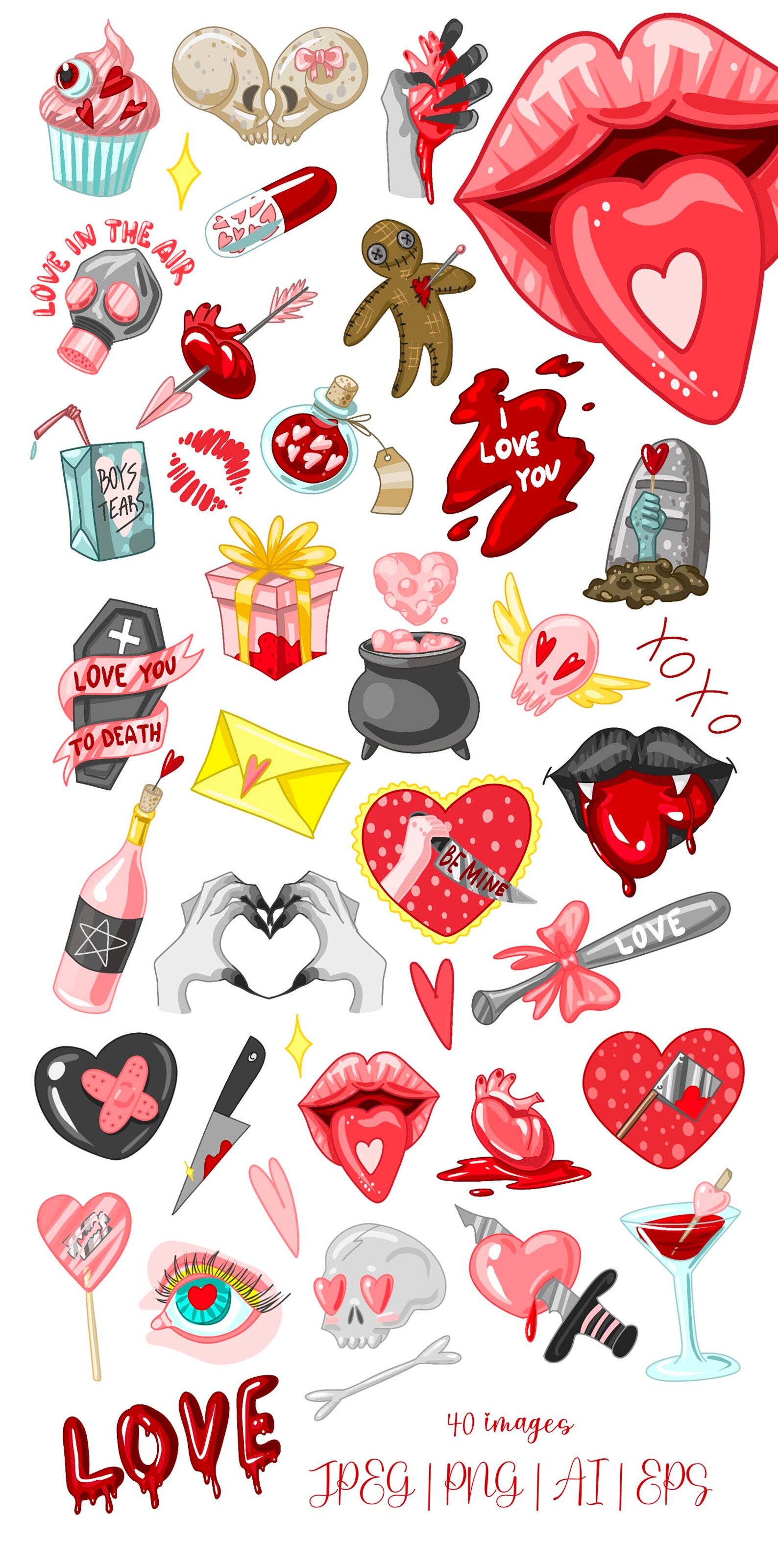 Bundle Creepy Valentine Clipart Spooky Valentine Clipart Pastel Goth ...