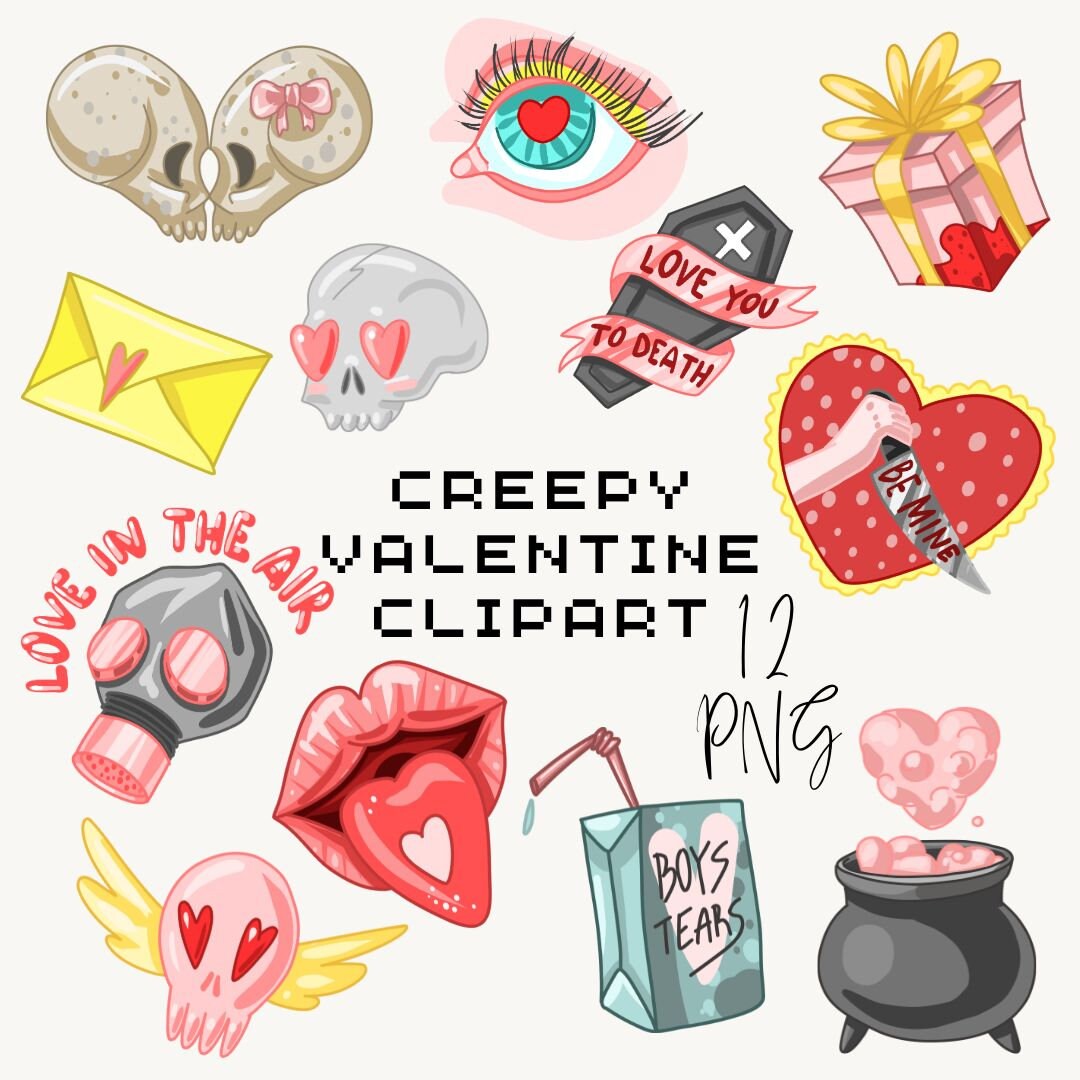 Creepy Valentine Clipart Spooky Valentine Clipart Pastel Goth Digital ...