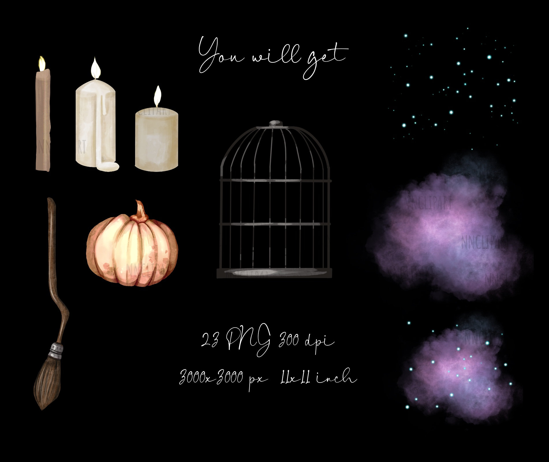 Watercolor Magic Clipart Magic School Witch and Wizard Supplies ...