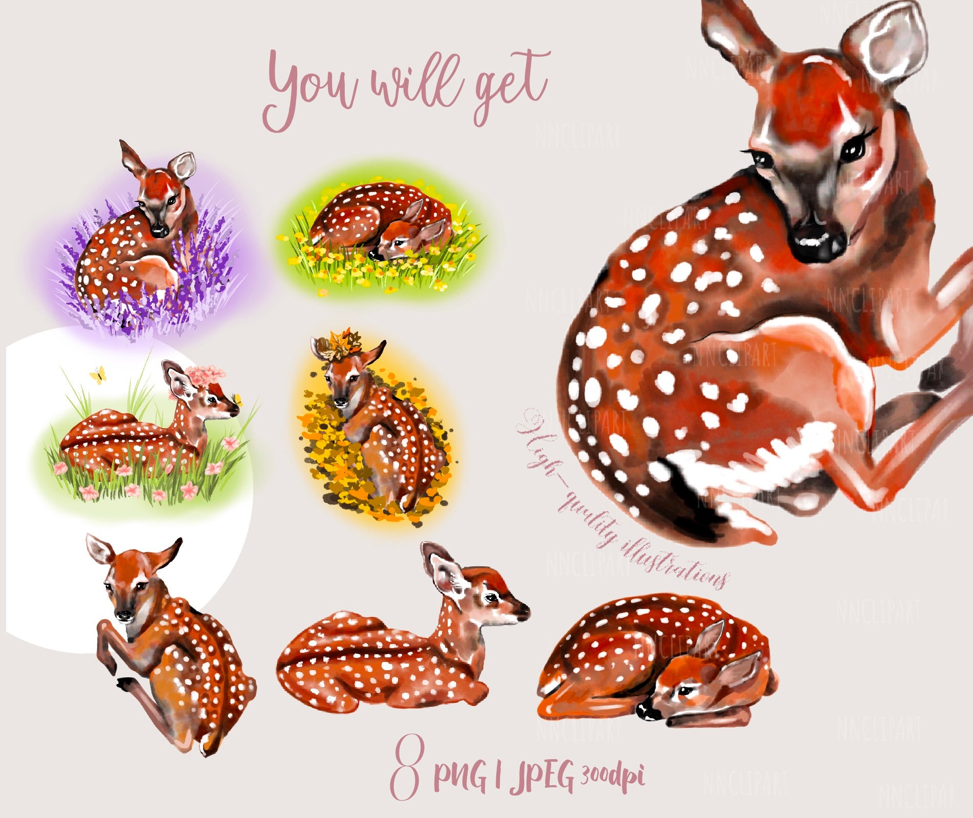 Deer Clipart Watercolor Deer Image Baby Deer Woodland Animals Digital ...
