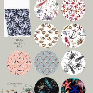 Watercolor Underwater Animals Clipart Nautical PNG Instant Download Sea ...