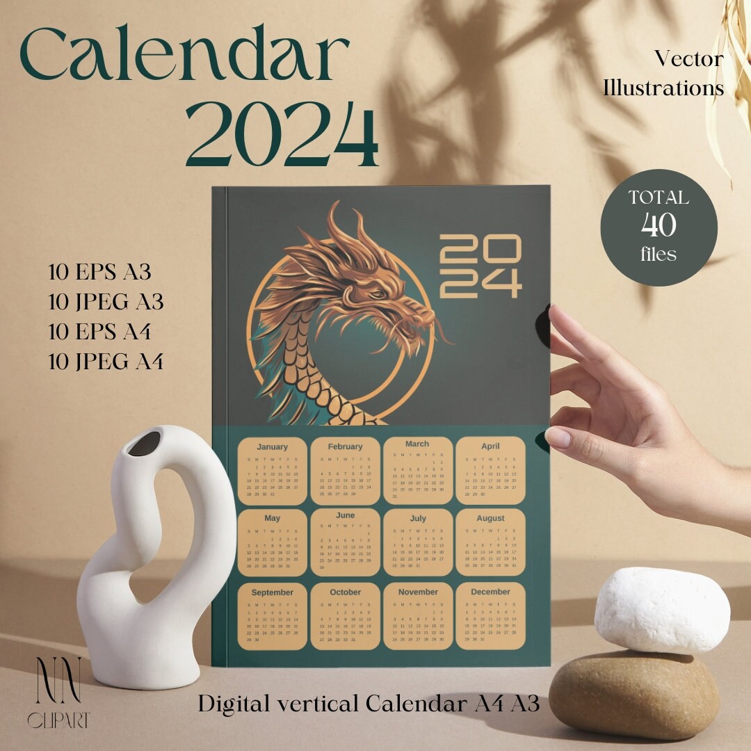 2024 Calendar Poster Year Dragon Printable Wall Art Modern - Etsy