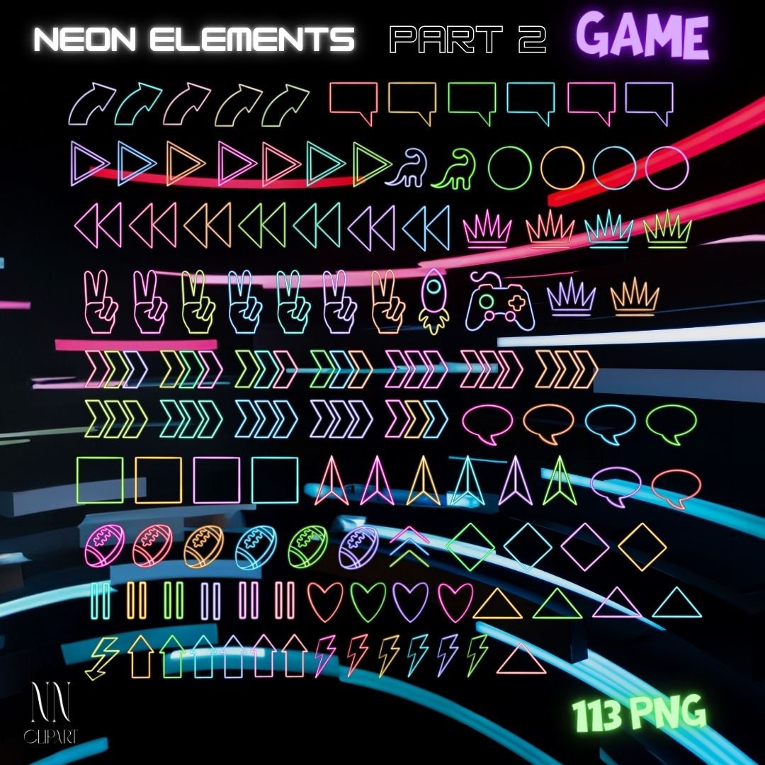 Neon Video Game Clipart Bundle, Retro Games Play Digital Download ...