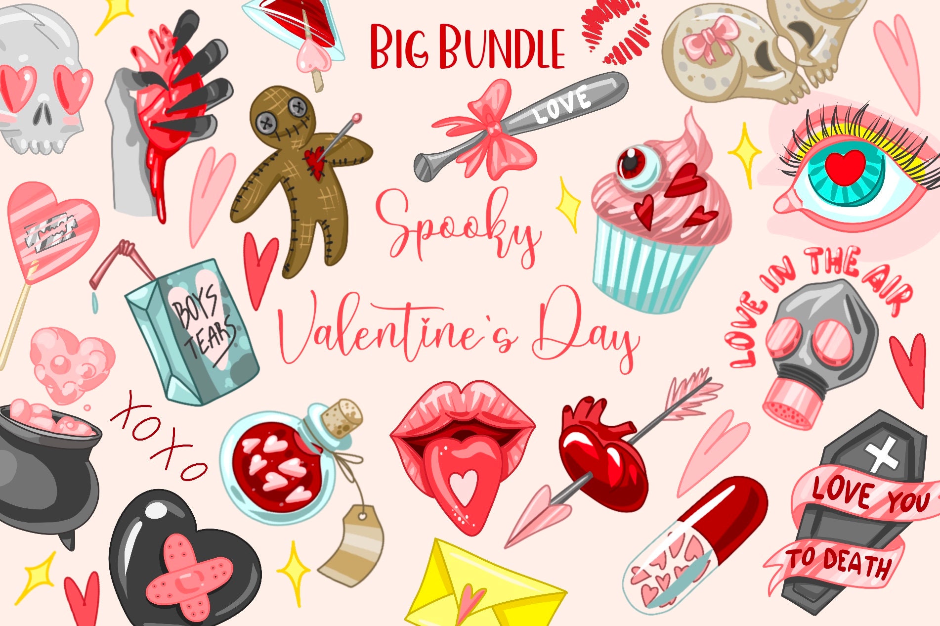 Bundle Creepy Valentine Clipart Spooky Valentine Clipart Pastel Goth ...