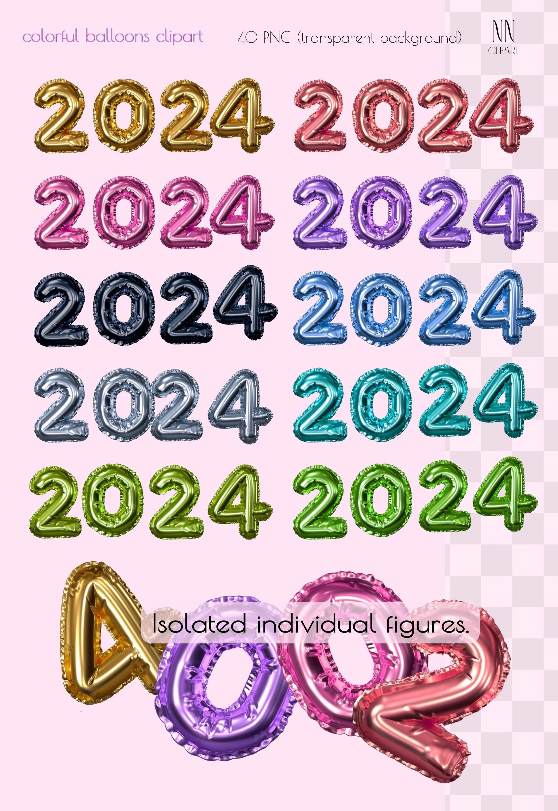 Number Balloons 2024 Clipart, Happy New Year Clipart, New Year 2024 ...