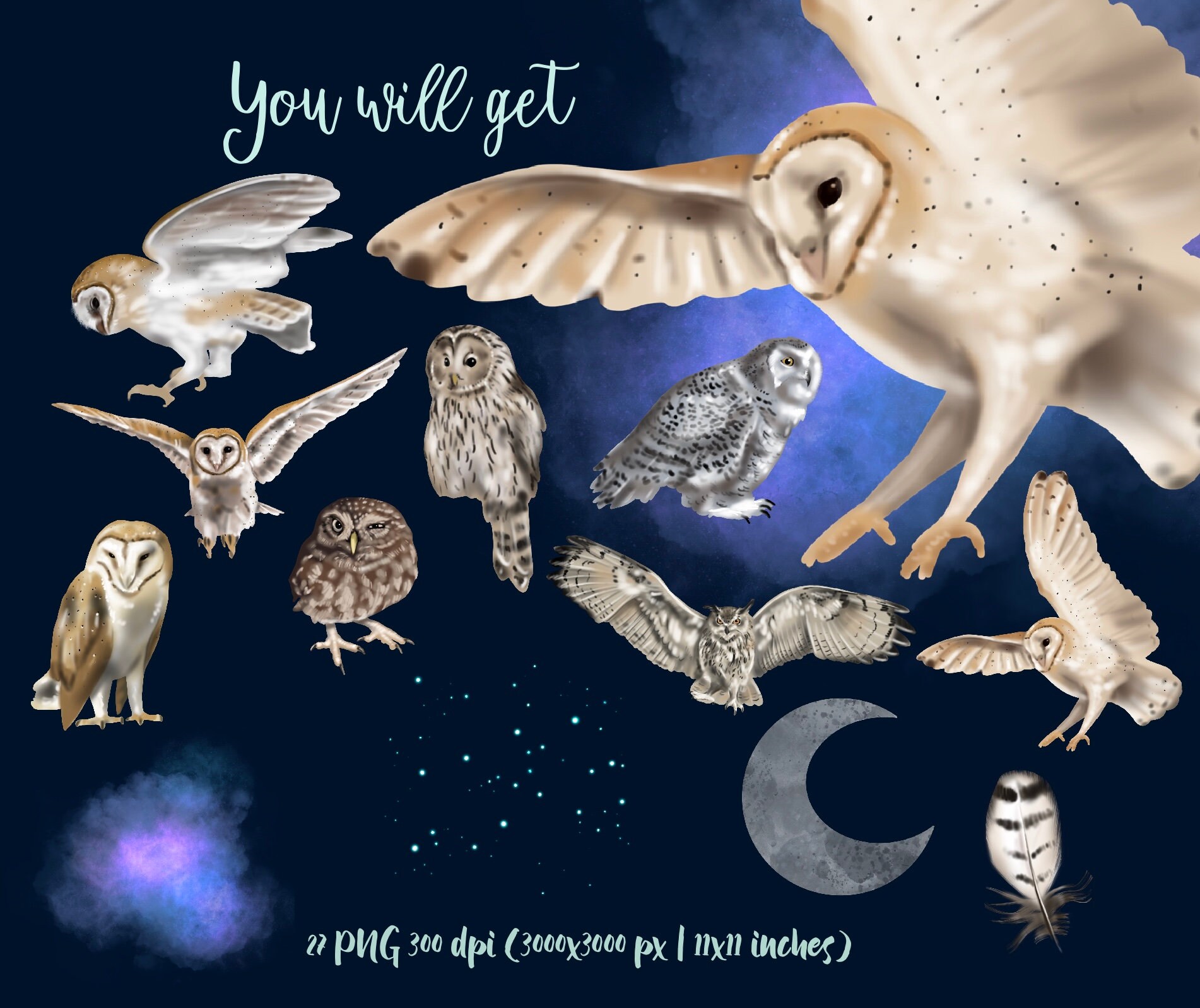 Watercolor Magic Clipart Realistic Owl Witch and Wizard Supplies ...