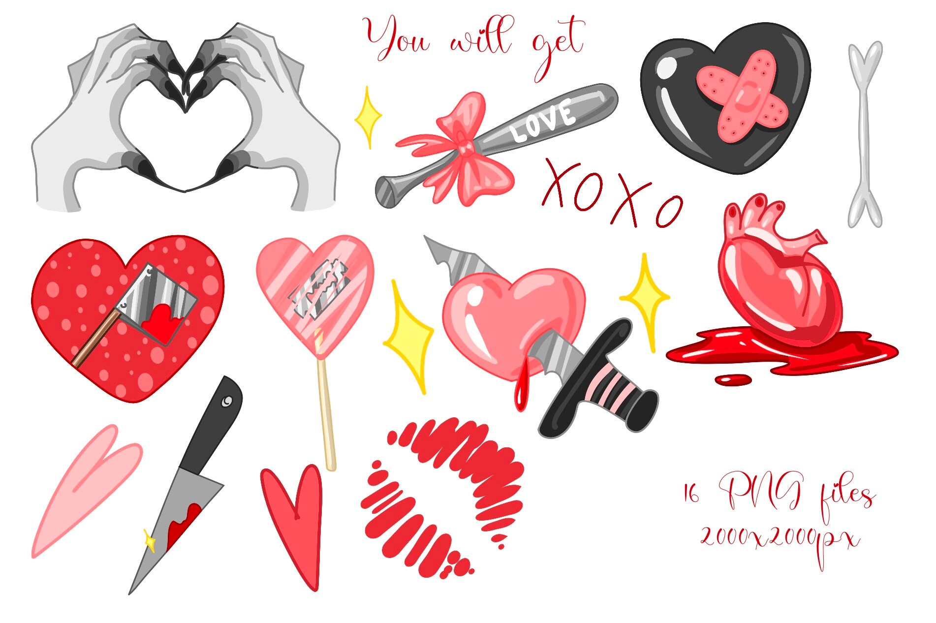 Creepy Valentine Clipart Spooky Valentine Clipart Pastel Goth Digital ...