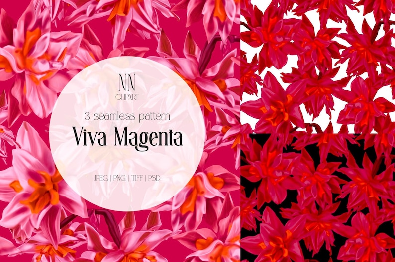 Viva Magenta Fashion Collection Pattern Watercolor Flower Digital Paper ...