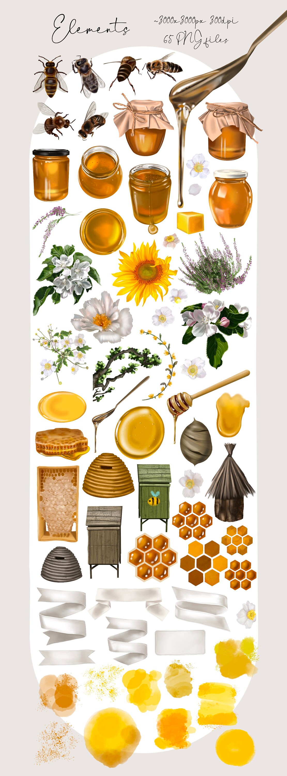 Honey Bee Bundle Watercolor Clipart PNG Honey Pot Honey Jar Summer Farm ...