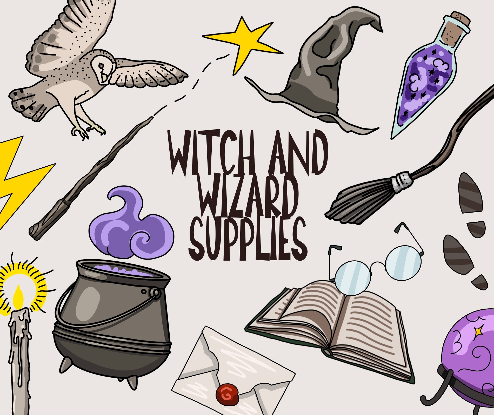 Magic Clipart Witch and Wizard Supplies Halloween Clipart PNG - Etsy