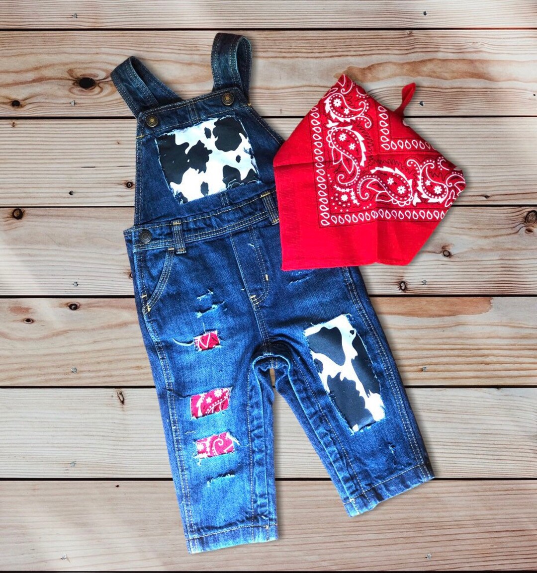 Cowboy Birthday Outfit- Overalls- Red, Denim, & Cow Print Birthday ...