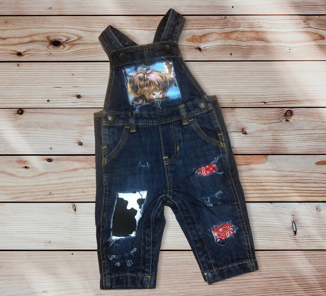 Cowboy Overalls- Cowgirl Overalls- Distressed Denim- Cows- Cow Print ...