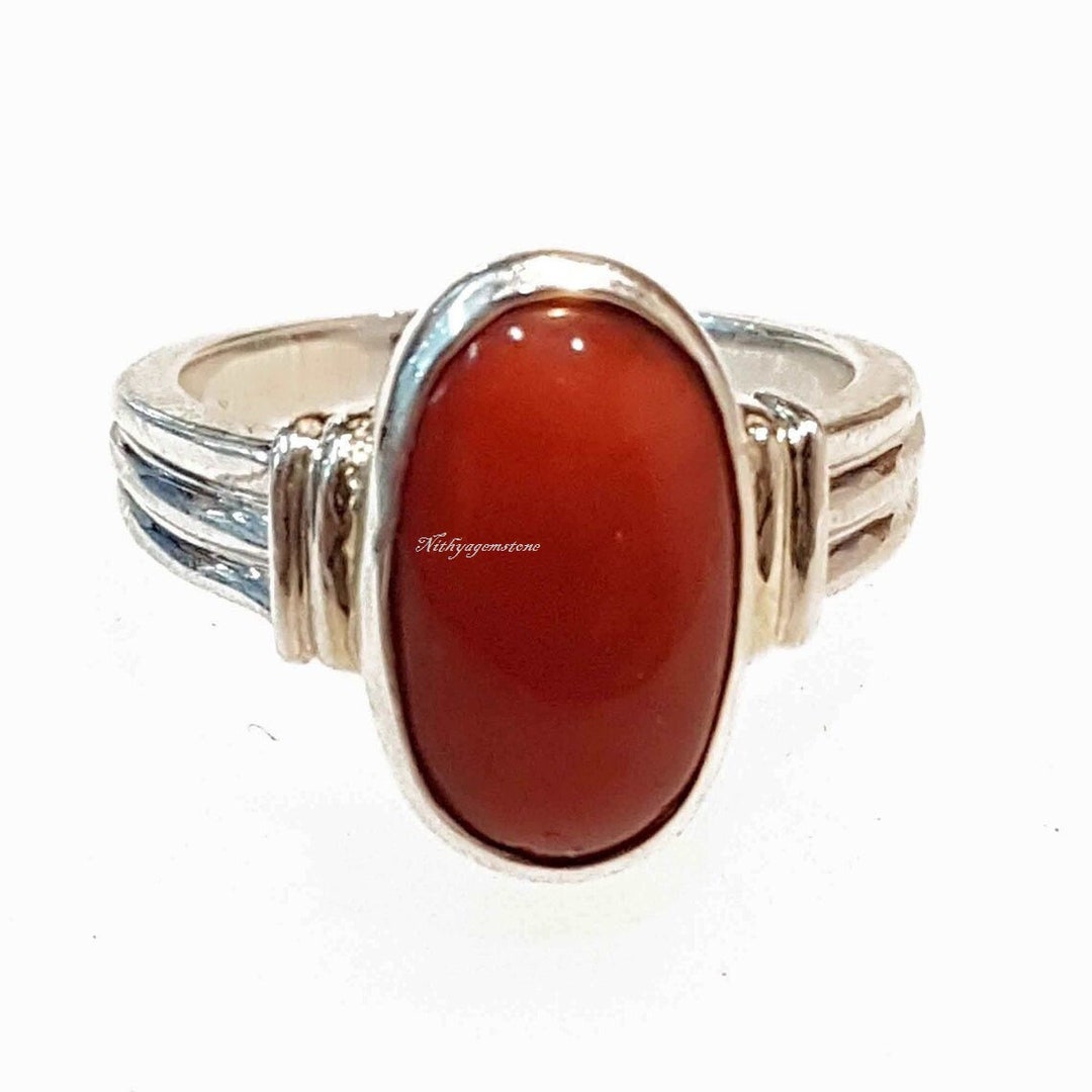 Certified Red Coral Ring in Sterling Silver92.5 Handmade Ring Astrology ...