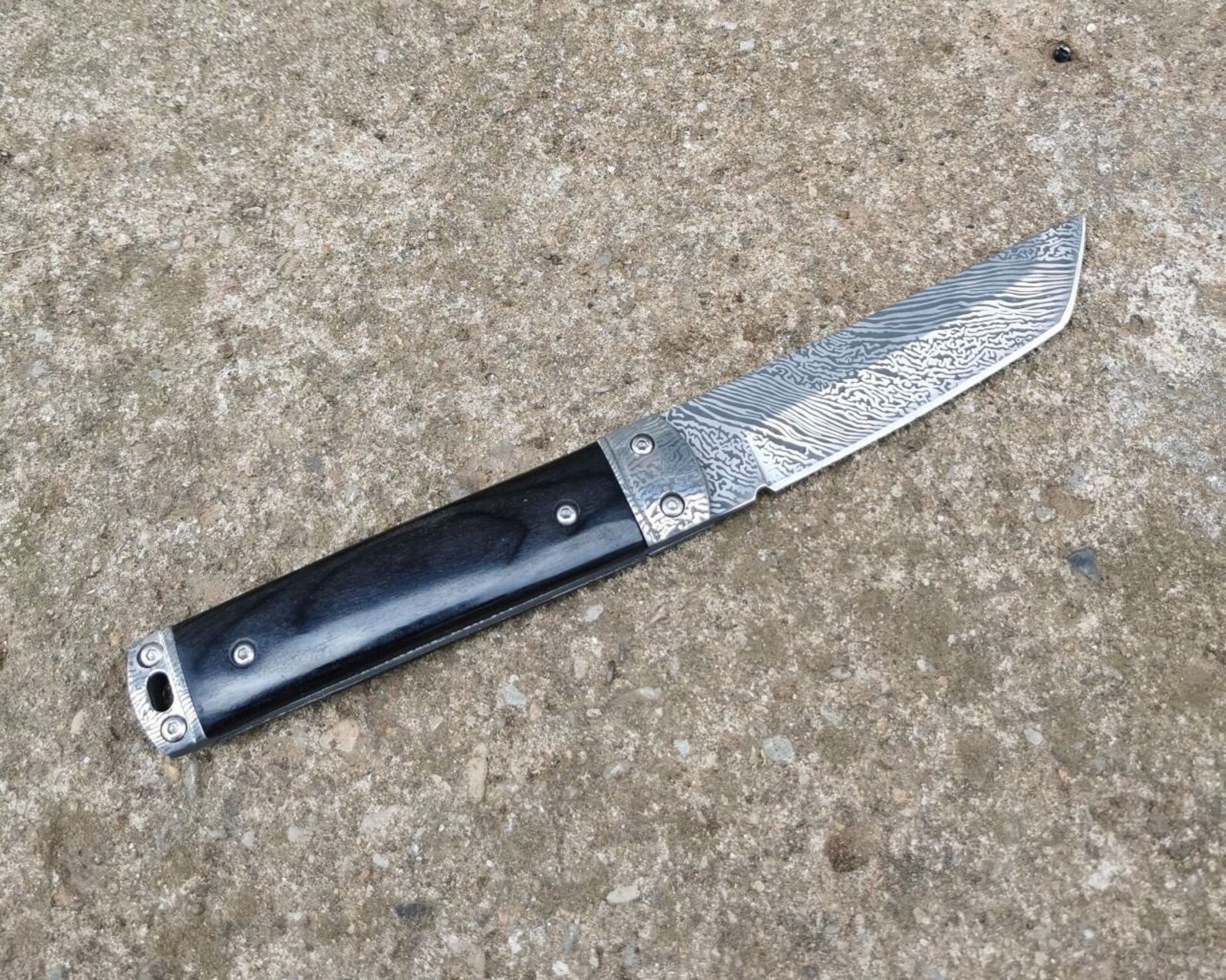 Japanese Tanto Knife Damascus Steel Wooden Handle Leather | Etsy