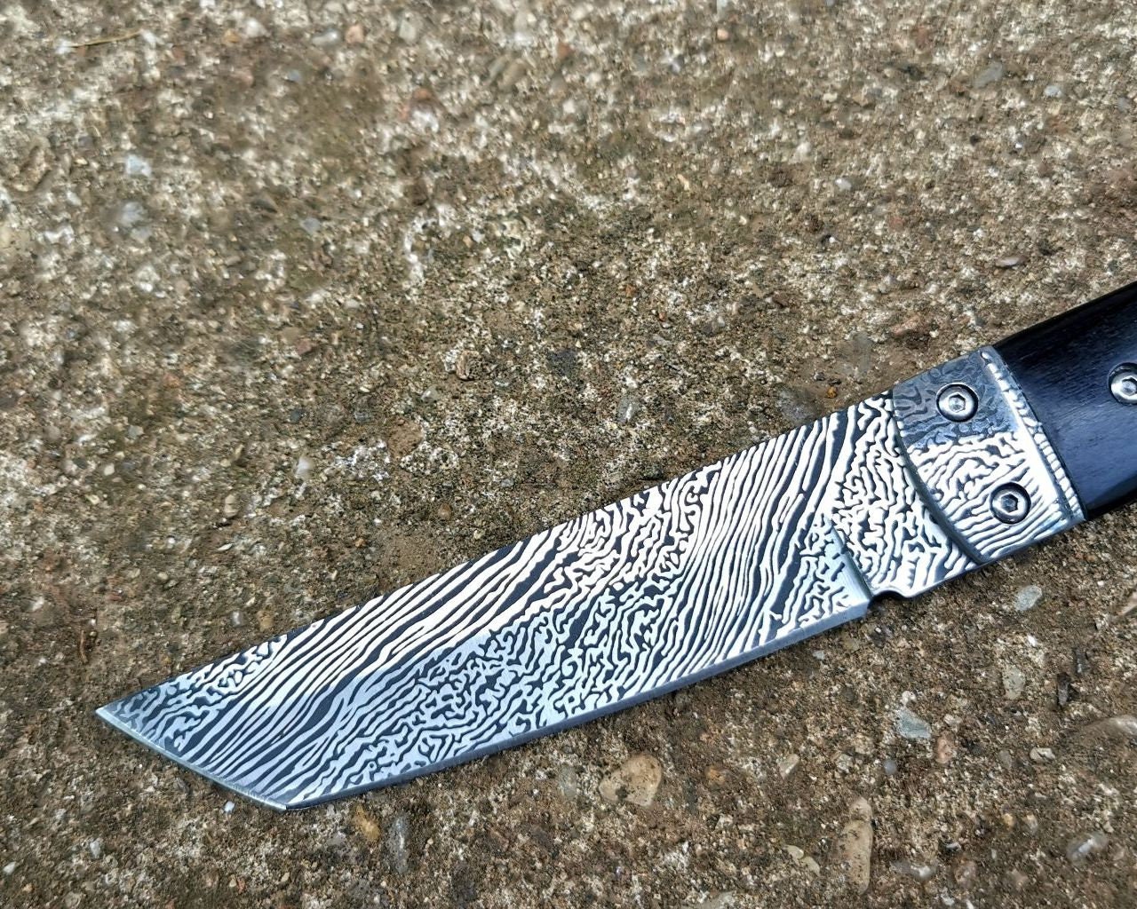 Japanese Tanto Knife Damascus Steel Wooden Handle Leather | Etsy