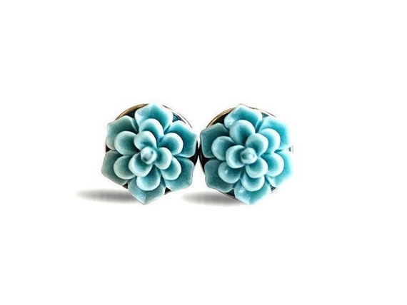 Blue grey Succulent Earrings Cute Floral Earring Boho Flower Stud Earring Succulent Earring Plant Lover s Gift Gifts for Plant Lovers Etsy
