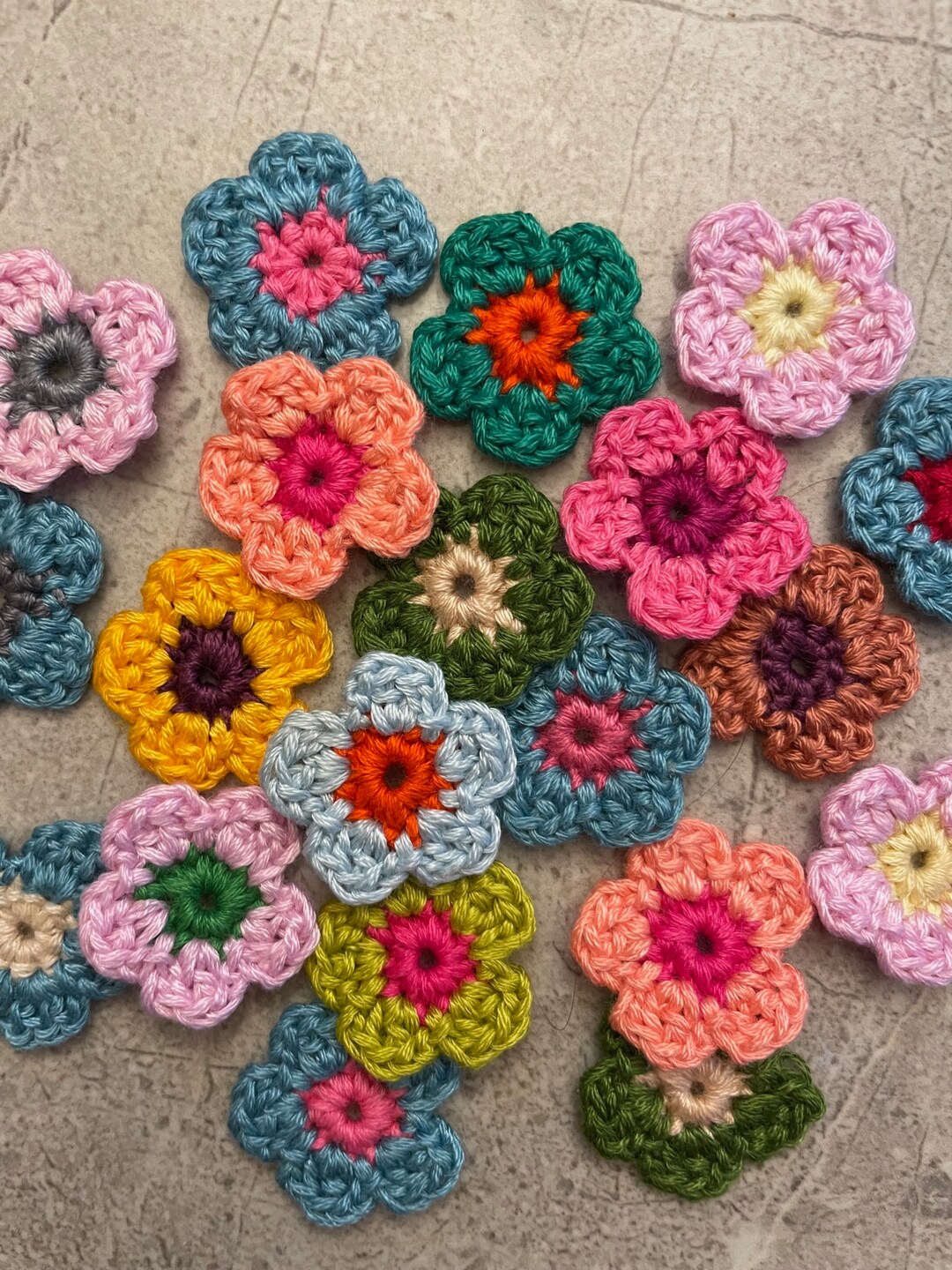 Mini Tiny Handmade Crochet Flowers With Coloured Centres, Set of 5 ...