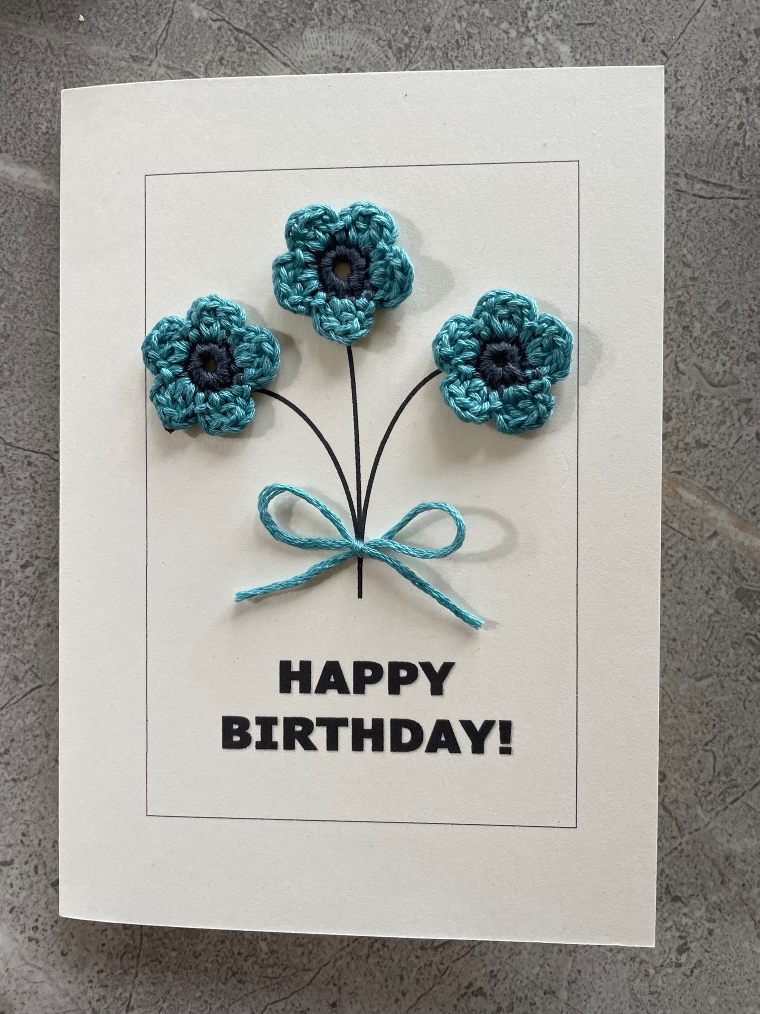 Handmade Crochet Flower Birthday Card, Different Colour Options, Can Be ...