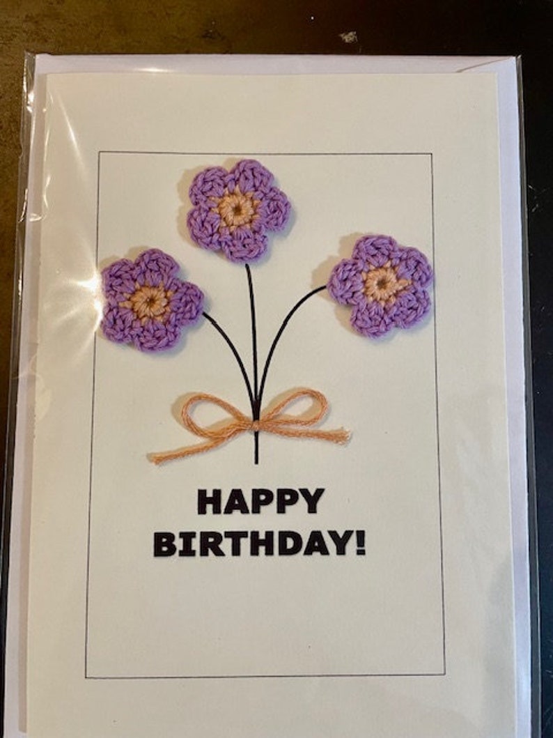 Handmade Crochet Flower Birthday Card, Different Colour Options, Can Be ...