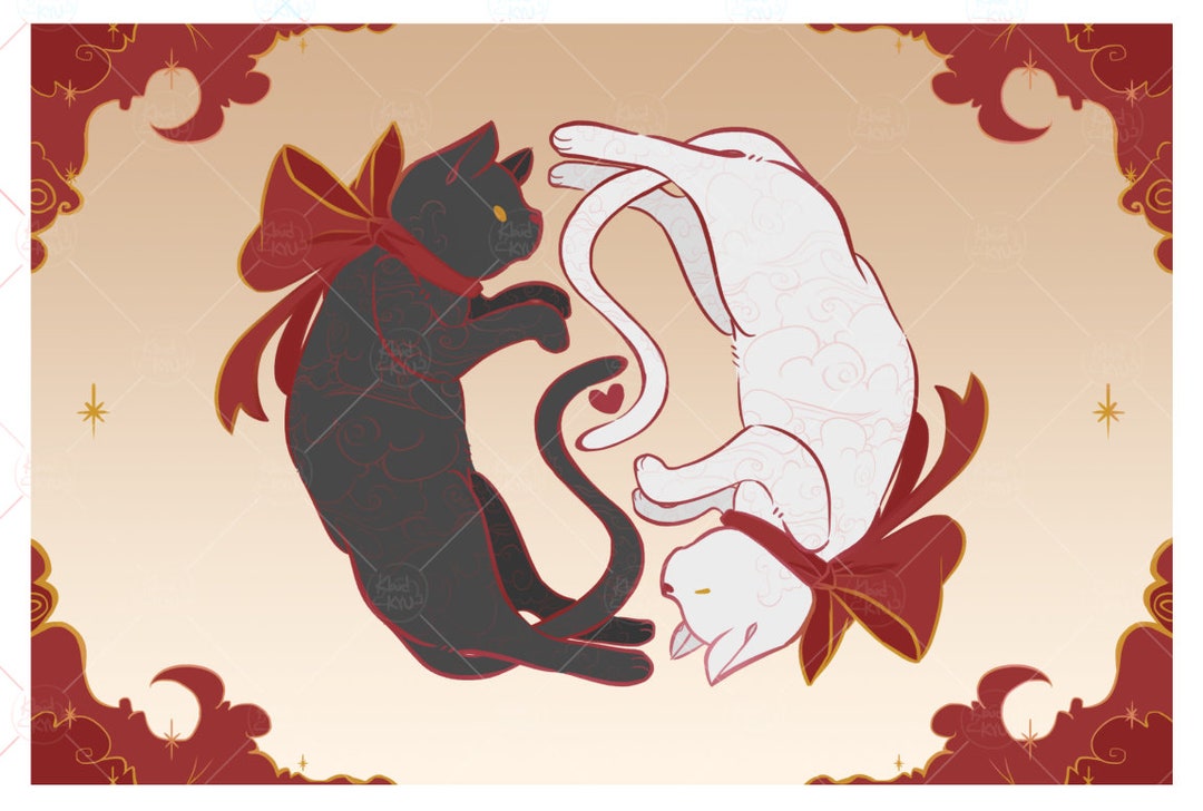 Yin and Yang Cats Print - Etsy
