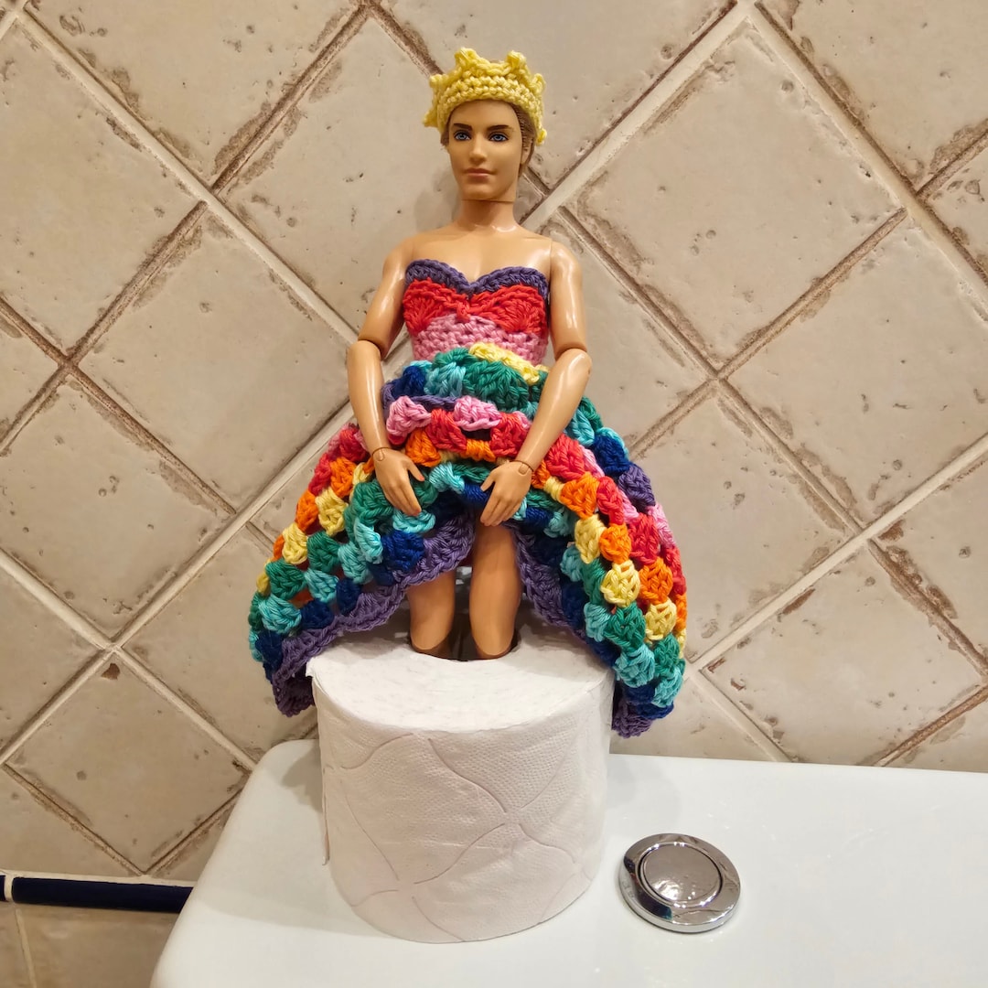 Toilet Paper Cover Doll, Ken Doll in a Rainbow Dress, Loo Roll Cosy ...