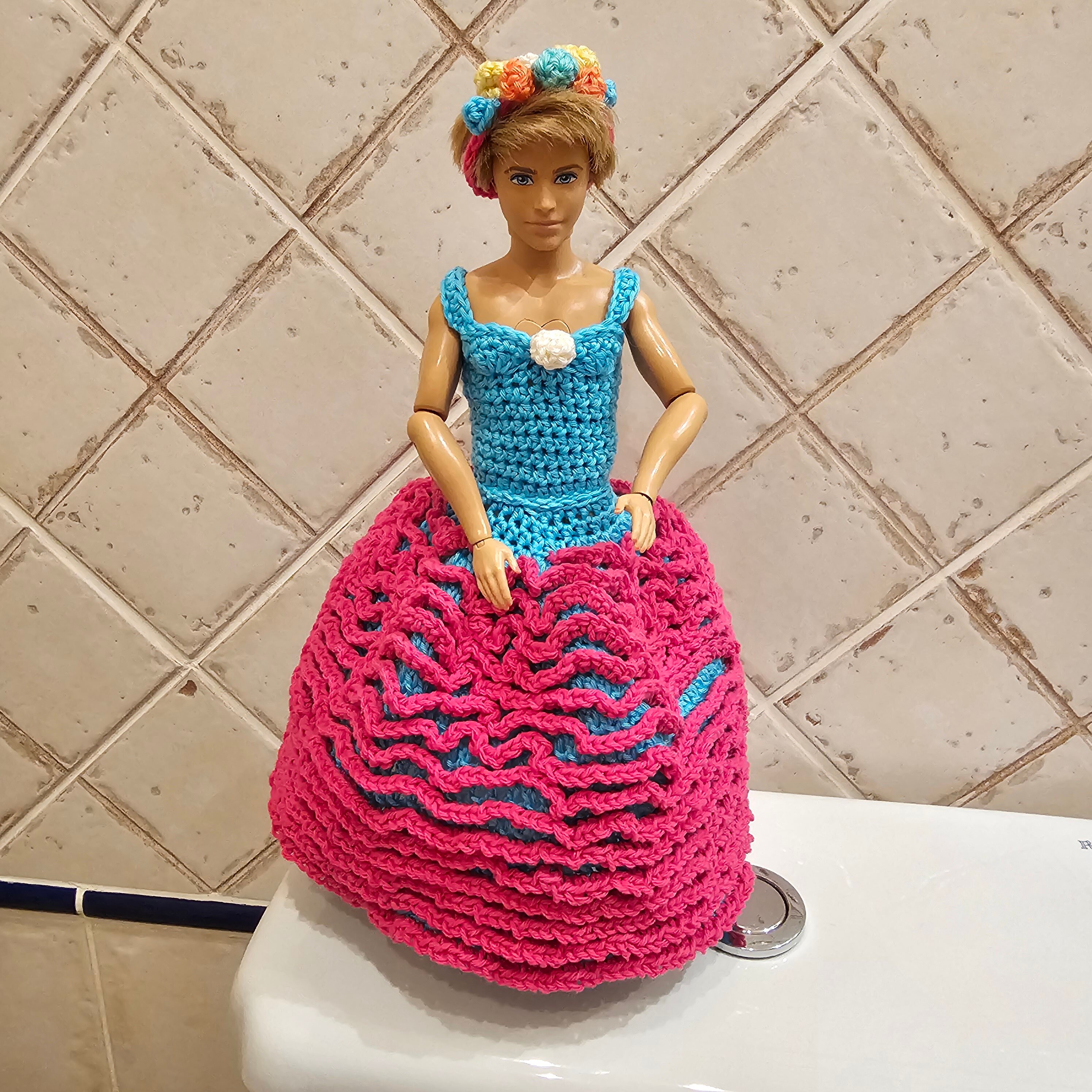 Retro Kitsch Decor Toilet Roll Cover Doll Ken Crochet Loo Roll Cosies ...